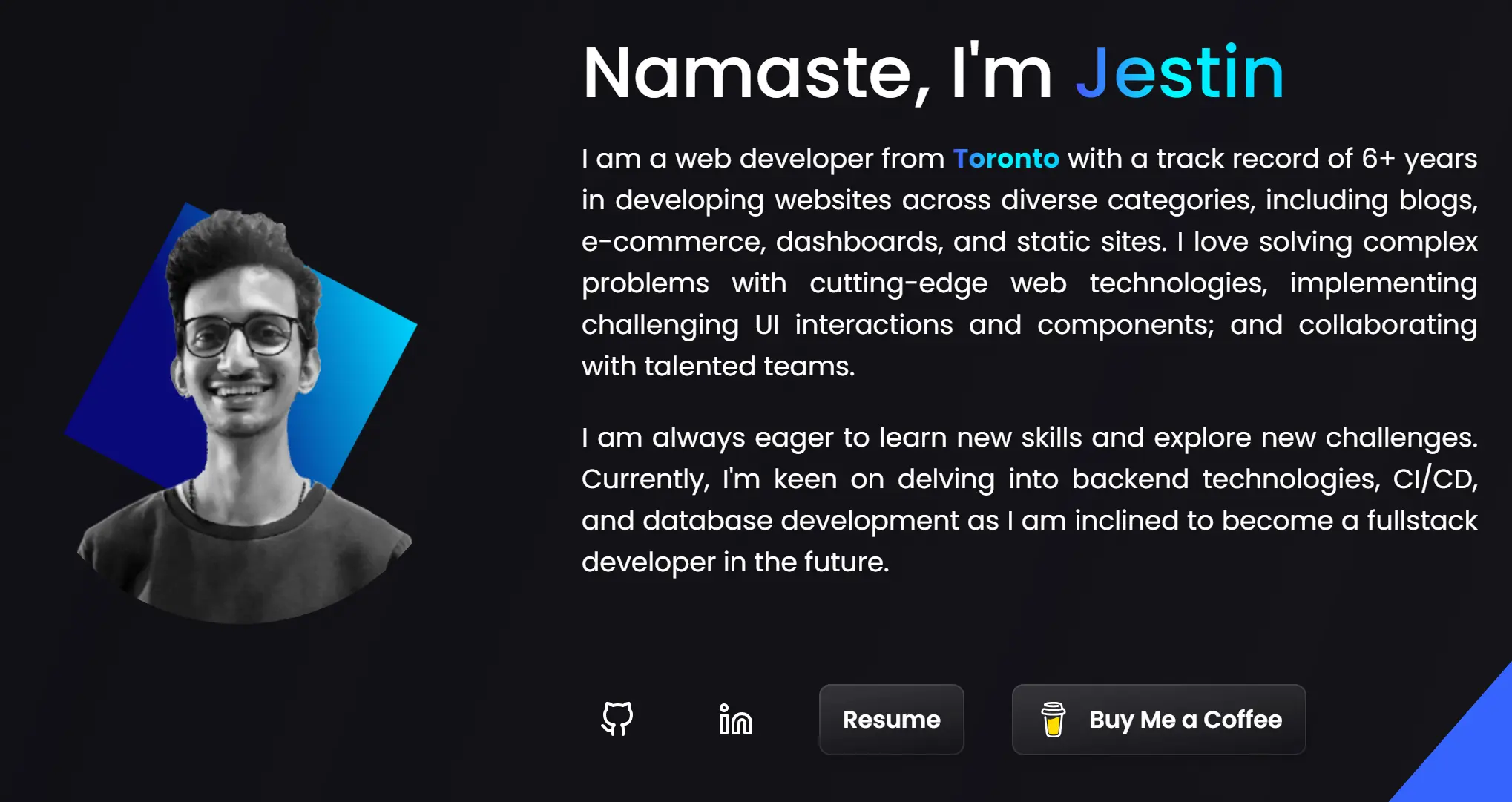Jestin • Web Developer • Toronto, Canada